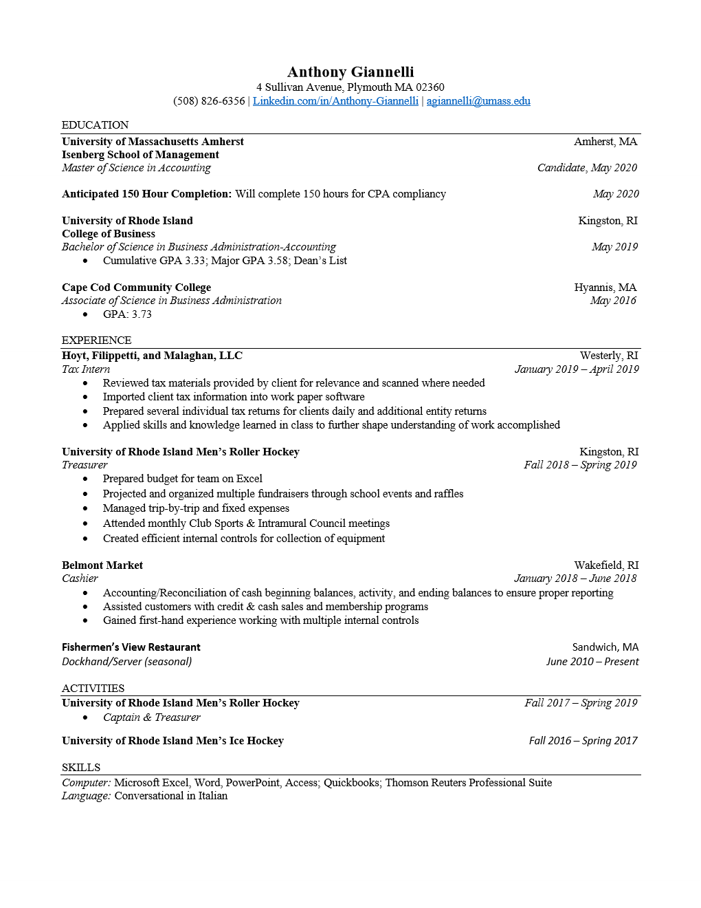 Resume – Anthony Giannelli